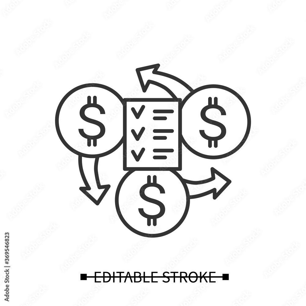 Financial management icon. Cash flow and budget checklist linear ...