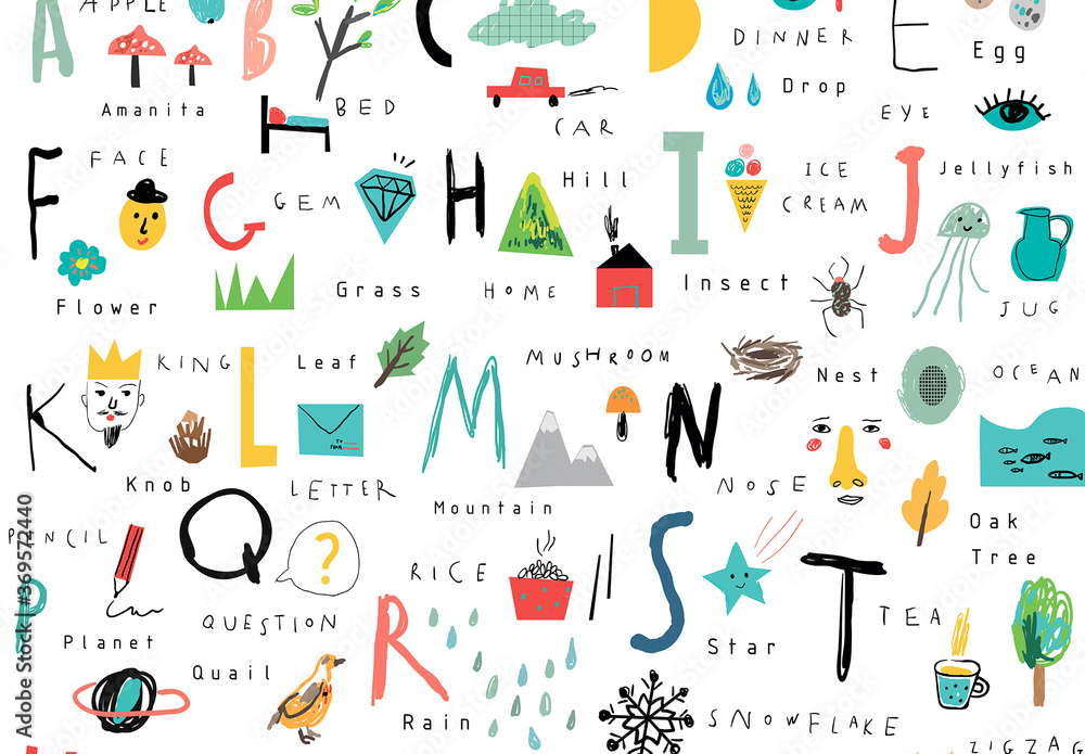 Cute Alphabet Art Kit with Nature Elements Stock Template | Adobe Stock