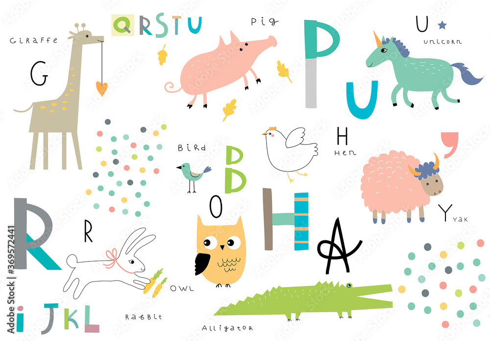 Cute Alphabet Art Kit with Animals Stock Template | Adobe Stock