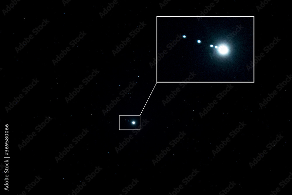 nightscape, night full of stars, jupiter and the four galilean moons ...