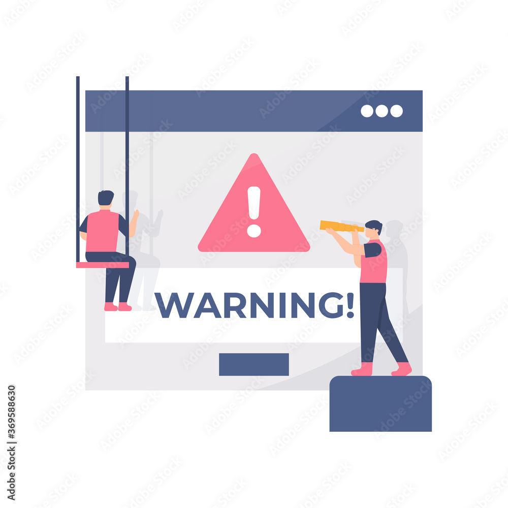 concept of errors, warning signs, problems. illustration of a team trying to solve a problem in ...