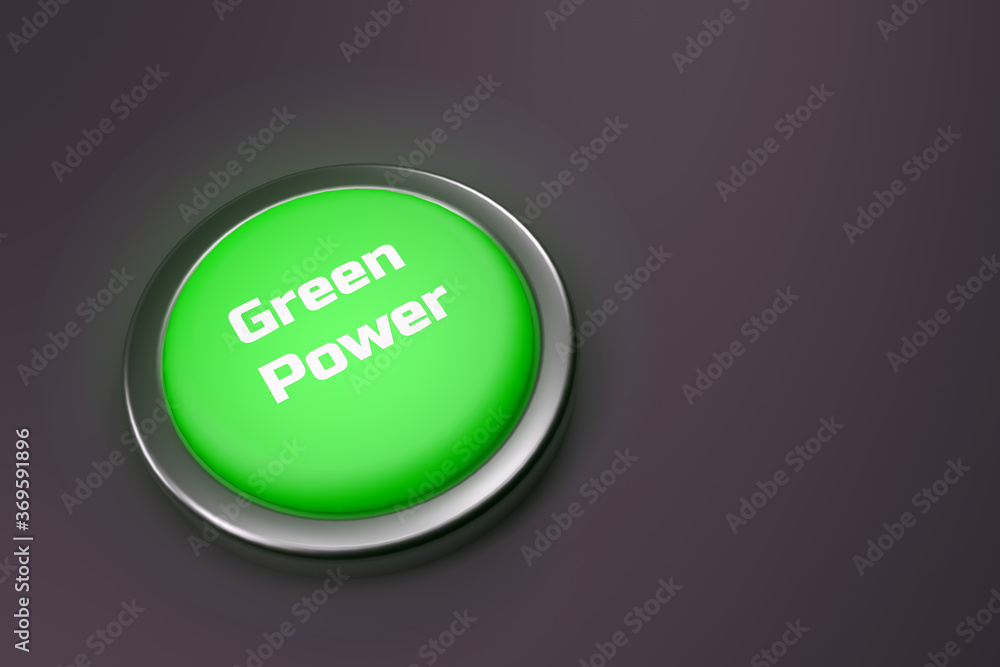 3d rendering of a shiny green button isolated on black background ...