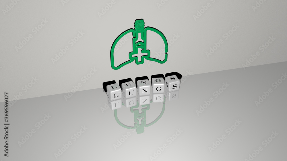 3D illustration of LUNGS graphics and text made by metallic dice ...