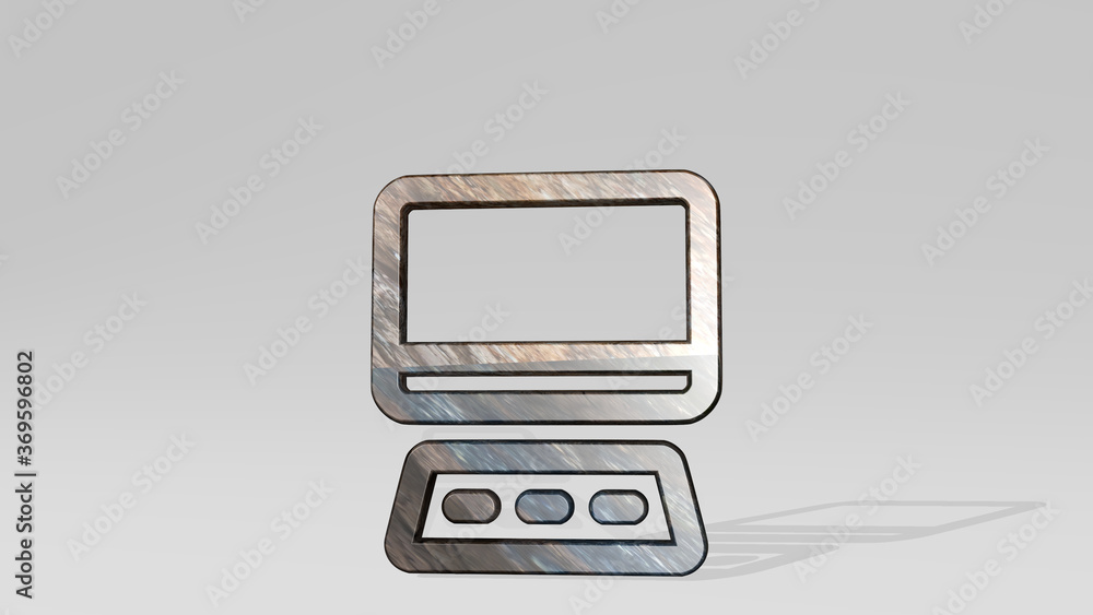 DESKTOP COMPUTER casting shadow with two lights. 3D illustration of ...