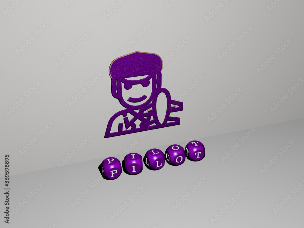 3D illustration of pilot graphics and text made by metallic dice ...