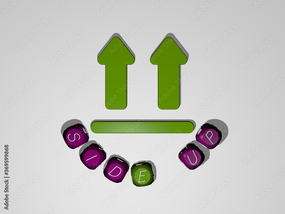 3D representation of side up with icon on the wall and text arranged by ...