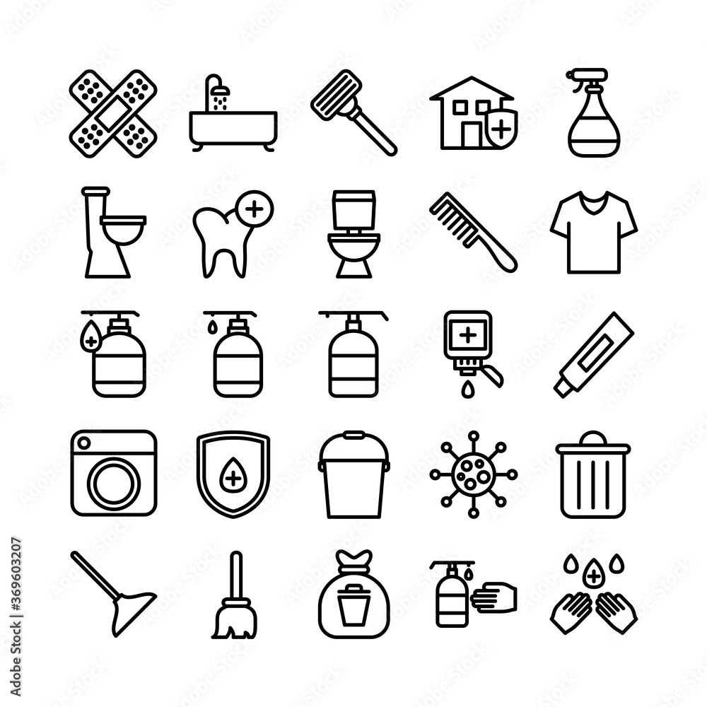 Cleaning icon set vector line for website, mobile app, presentation ...