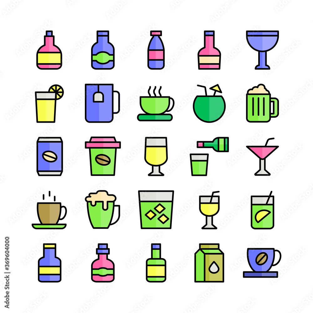 Beverage icon set vector flat line for website, mobile app ...