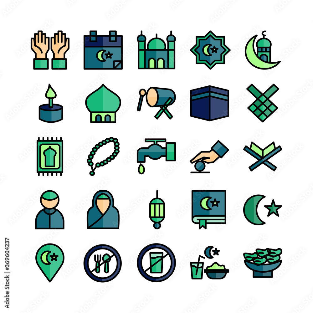Ramadhan icon set vector flat line for website, mobile app ...