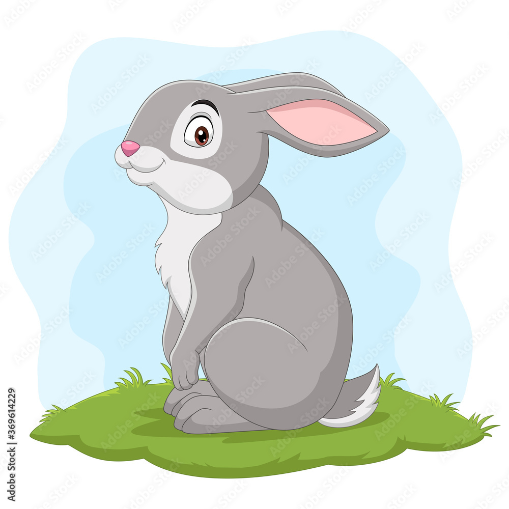 Cartoon happy rabbit in the grass Stock Vector | Adobe Stock