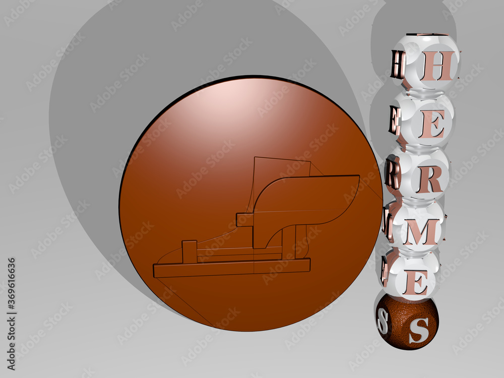 3D graphical image of hermes vertically along with text built around ...