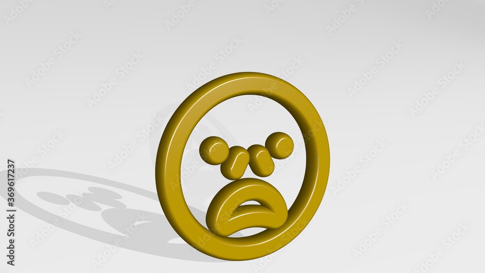 smiley surprised made by 3D illustration of a shiny metallic sculpture ...