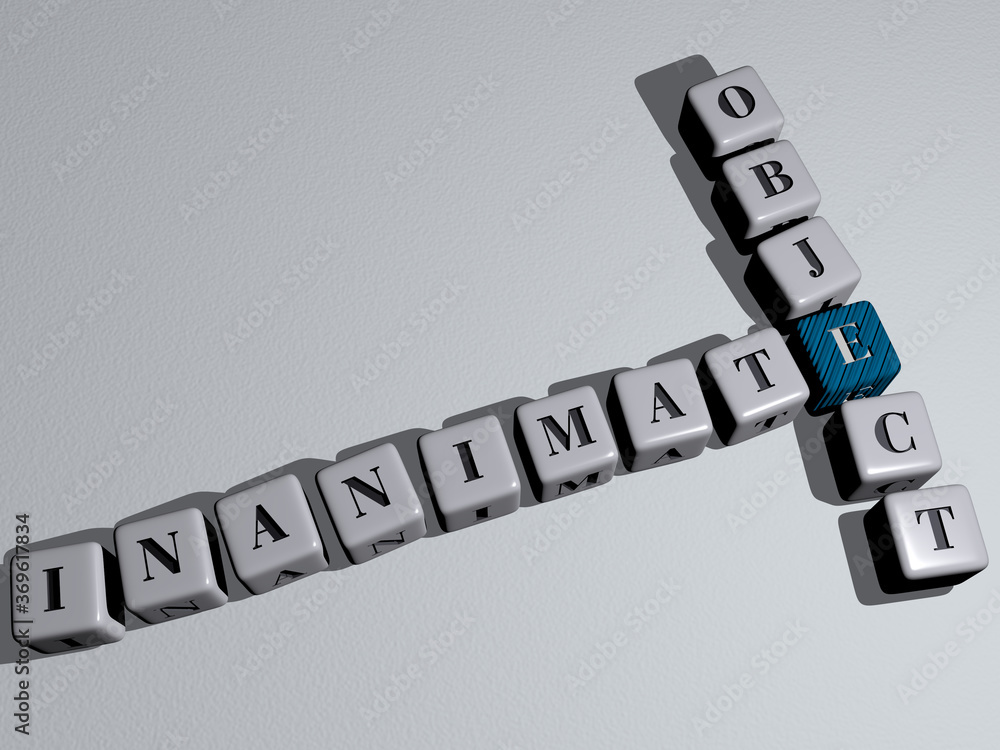 crosswords of inanimate object arranged by cubic letters on a mirror ...