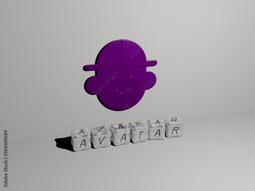 3D representation of AVATAR with icon on the wall and text arranged by ...