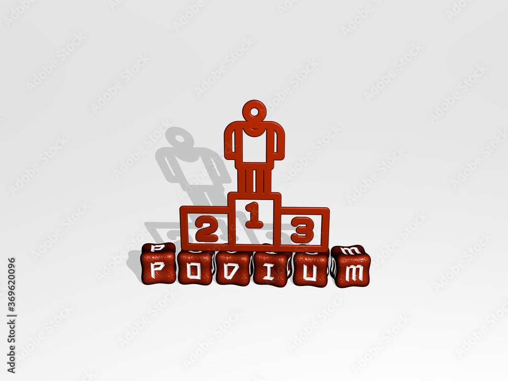 3D representation of PODIUM with icon on the wall and text arranged by ...