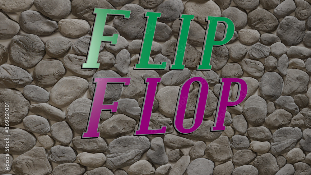 3D graphical image of flip flop vertically along with text built by ...