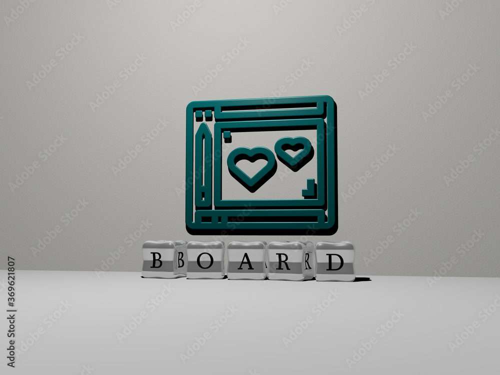 3D representation of BOARD with icon on the wall and text arranged by ...
