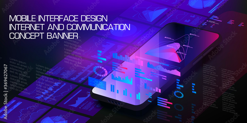 Mobile phone in axonometric projection with pop-up holographic ...