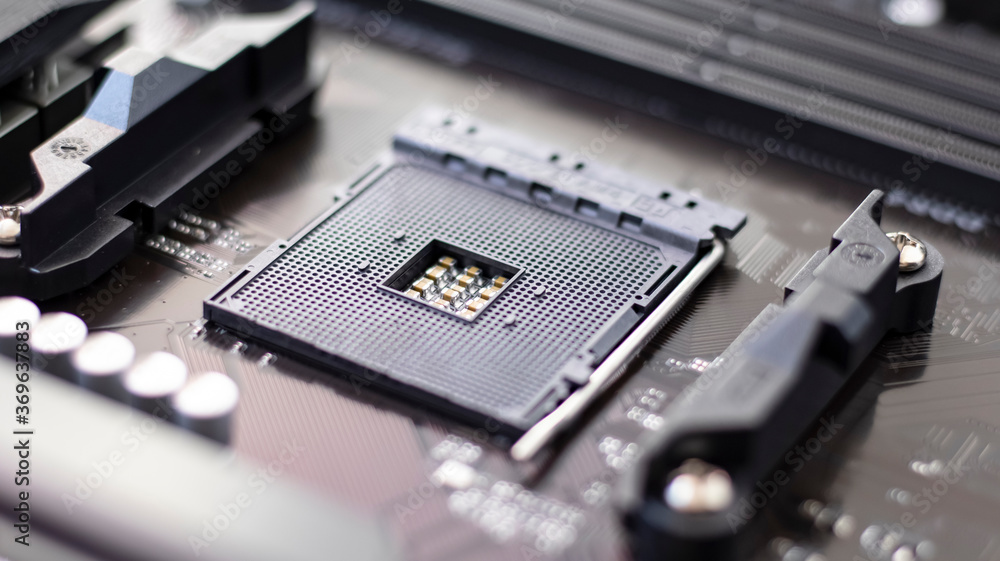 Computer motherboard with small parts, components for computer assembly ...