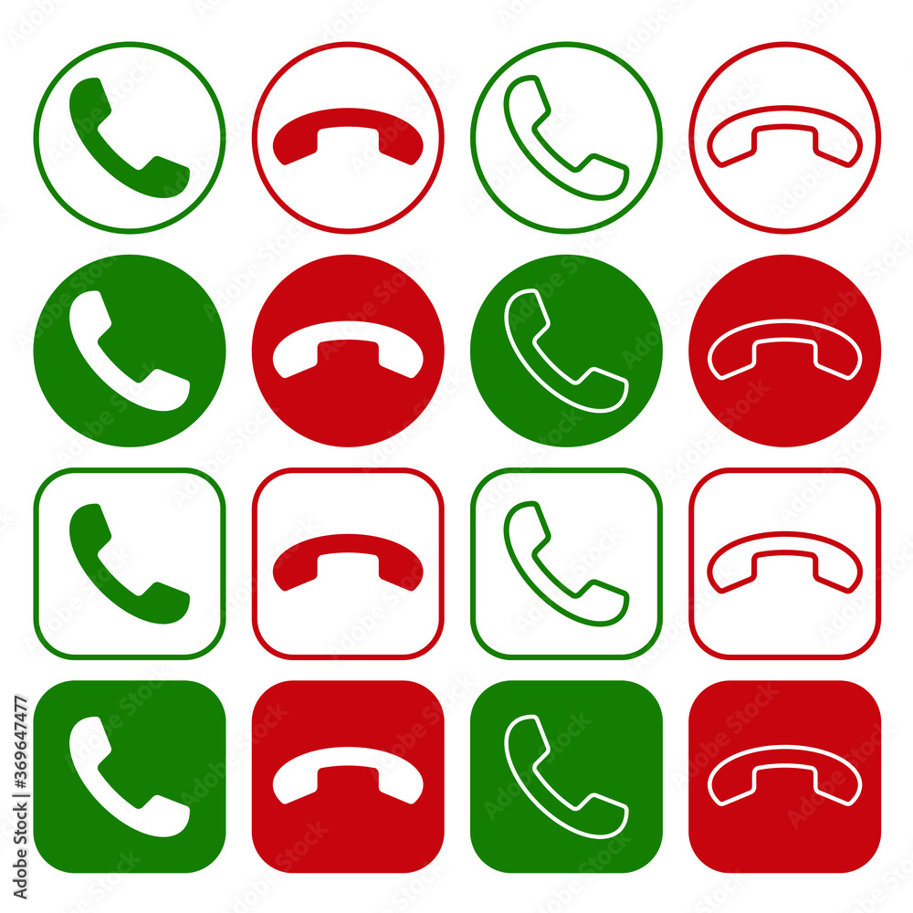 Phone icon set. Call application symbol collection. Green and red ...