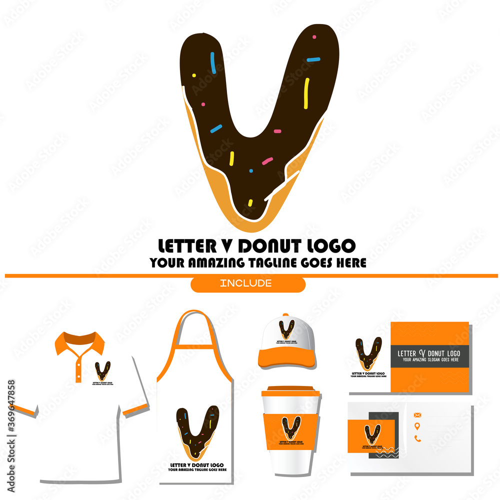 The Best and Delicious Letter V Donuts Shop Logo for Cafe and Bakery ...