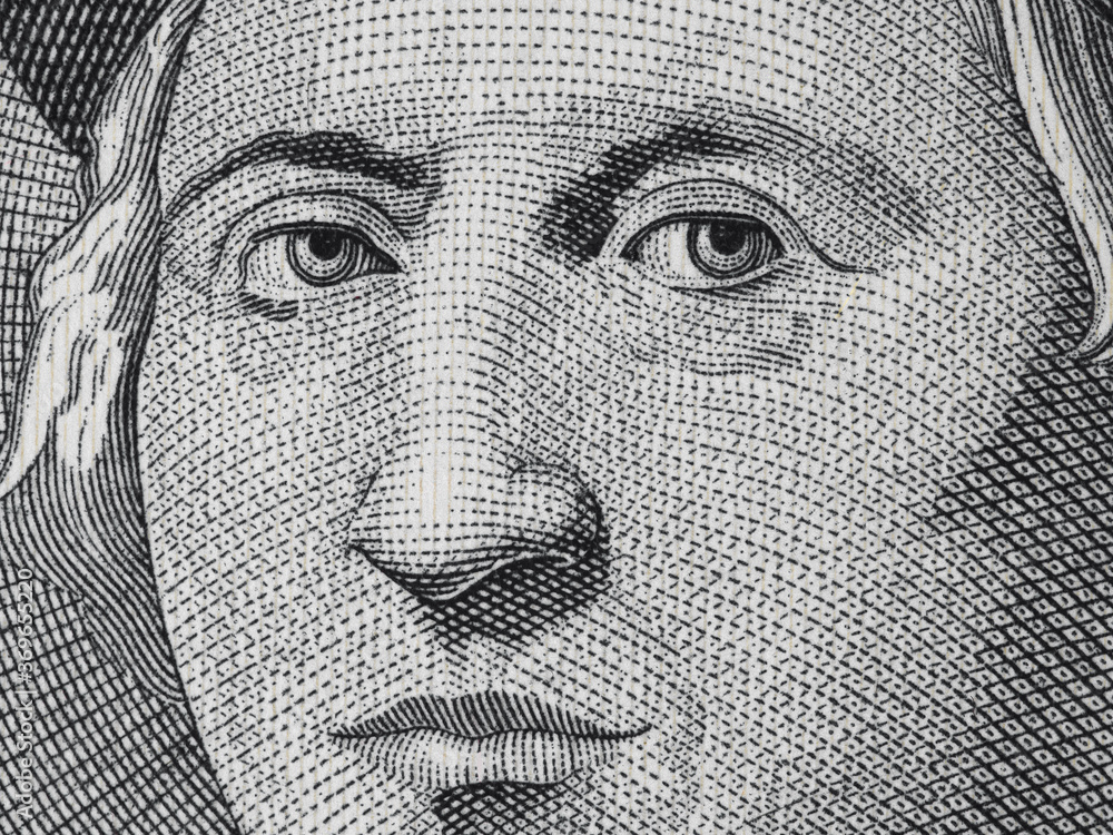 Christopher Columbus face portrait on Bahamas one dollar (1992 ...