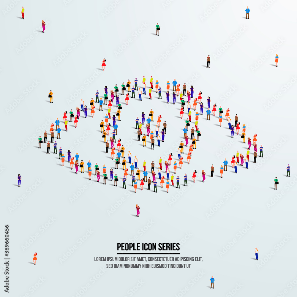 eye icon or vision concept. large group of people form to create a ...
