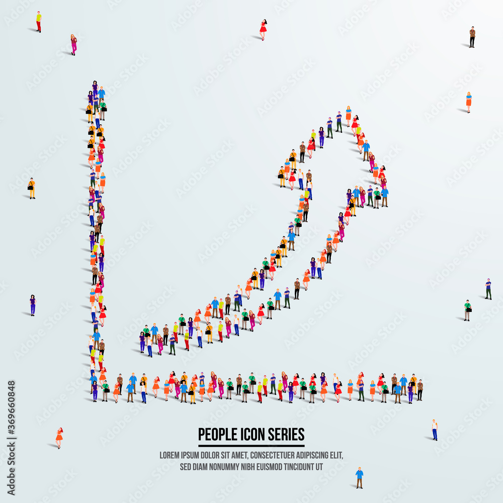 human graph or chart with up arrow. large group of people form to ...
