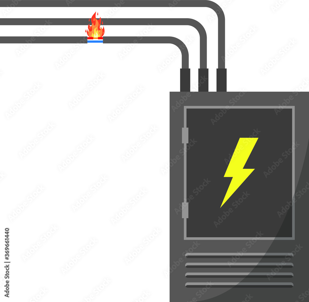 Damaged Switchboard. Electrical wires in box. High voltage sensor ...