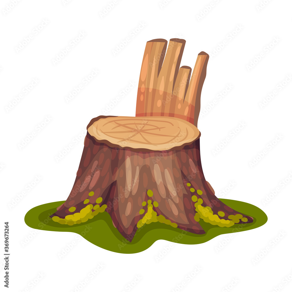 Stump or Tree Stub Covered with Moss as Forest Element Vector ...