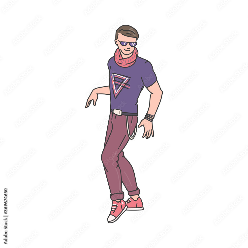 Disco club dancer man cartoon character sketch vector illustration ...