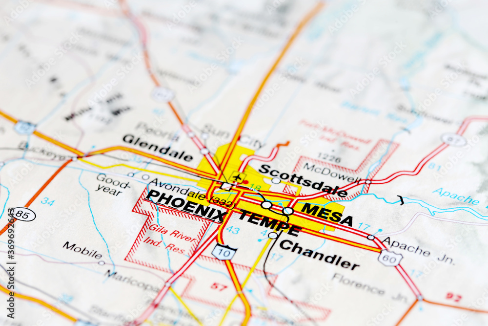 Phoenix city road map. Closeup macro view Stock Photo | Adobe Stock