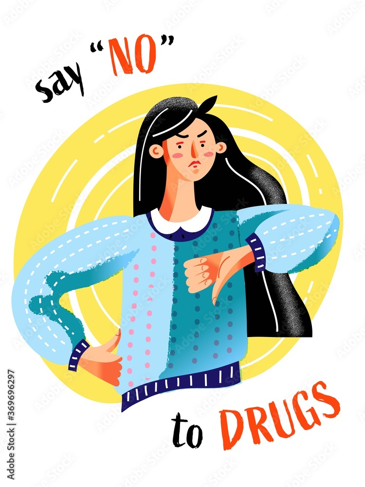 Say no to drugs concept. Angry young woman showing stop to narcotic ...