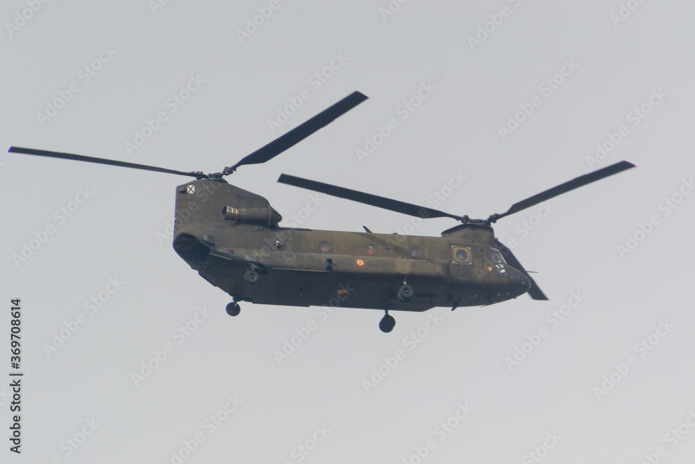 Army double propeller helicopter. Exhibition of the air parade that ...
