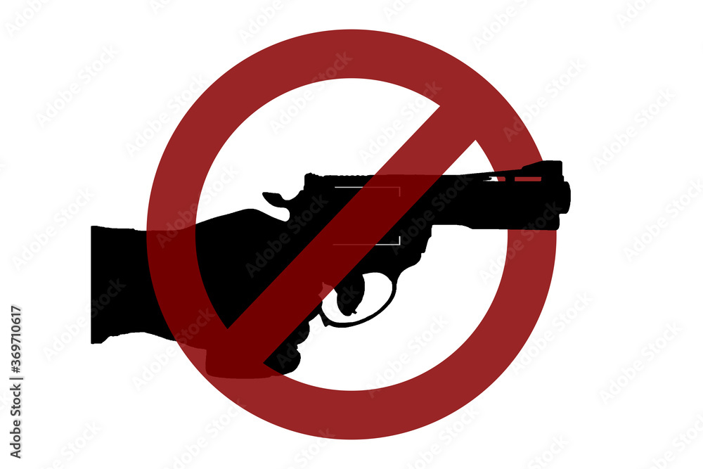 prohibition sign against hand with a gun on white background,stop war ...