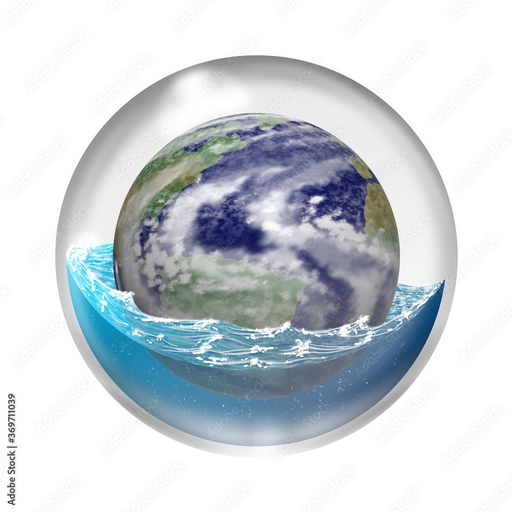 Environmental degradation depicted inside a crystal ball on white ...