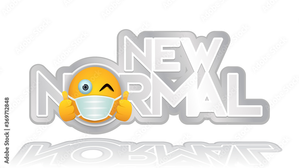 new normal big text typography with smiley tumbs up wear mask vector ...