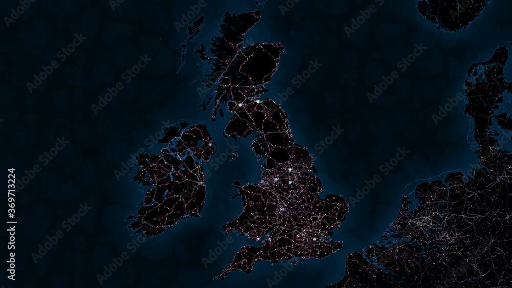 Map of the UK. Night view from space Stock Video | Adobe Stock