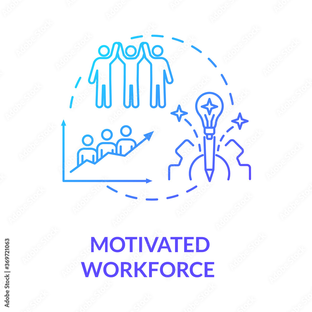 Motivated workforce blue gradient concept icon. Employee encouragement ...