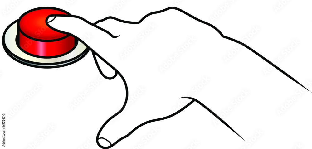 Line drawing of a human hand pressing a big red button. Stock Vector ...