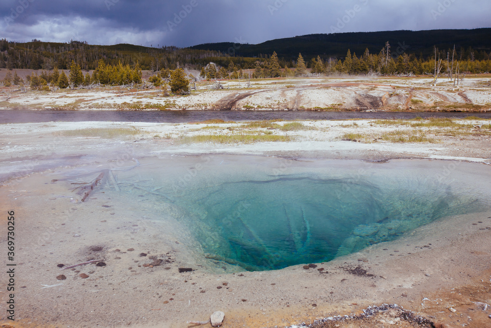 Sapphire-Colored Hot Spring in Biscuit Basin of Yellowstone National ...