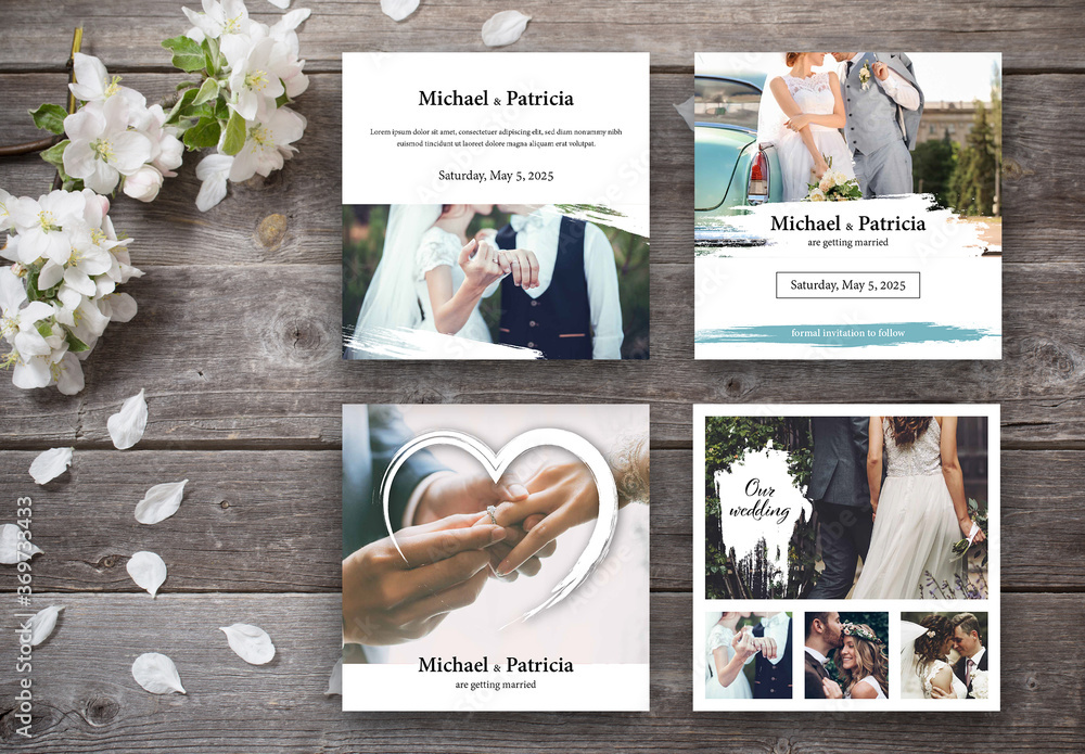 Minimal Wedding Social Media Post Layout Set Stock Template | Adobe Stock