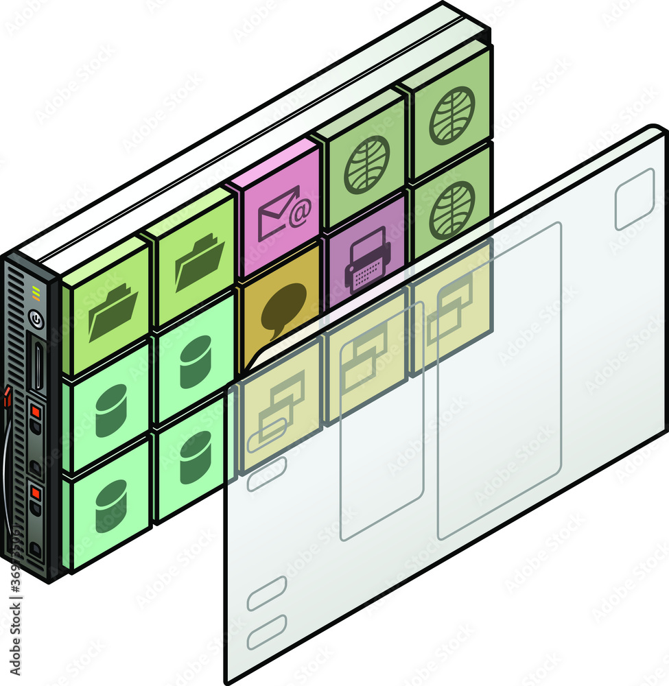 Server virtualization concept. A single blade server running multiple ...