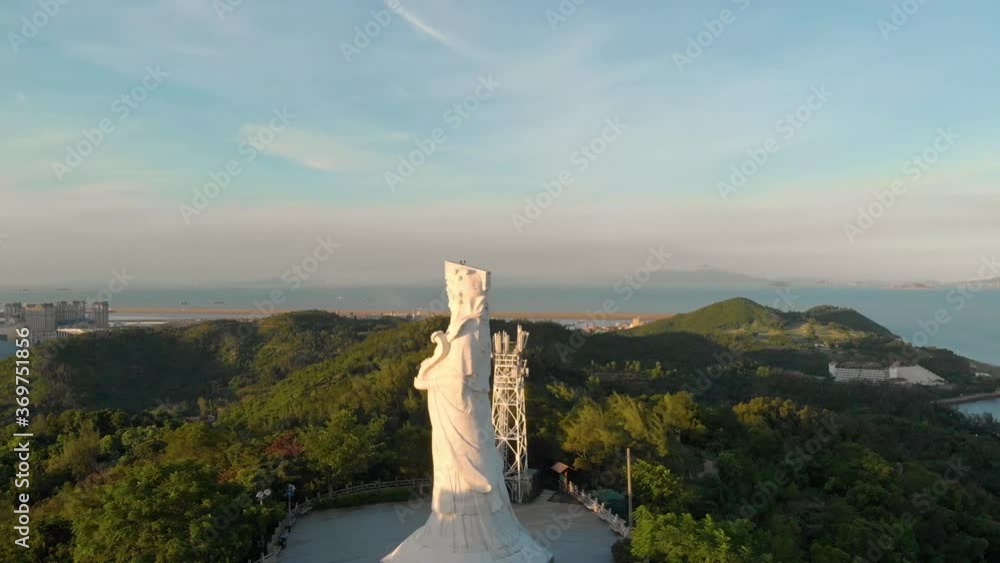 Rotating aerial revealing stunning scenery of Coloane, Macau behind ...