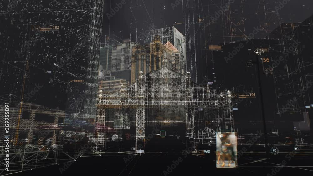 Artificial intelligence scanning the city. Abstract futuristic ...