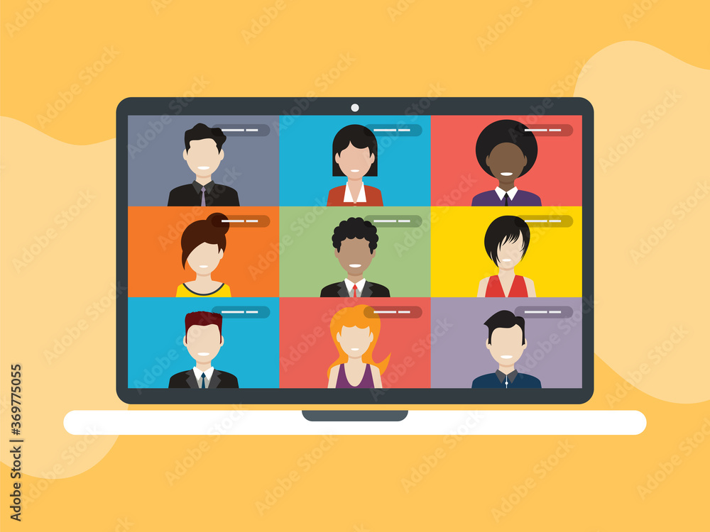 People in meeting by video conference working from home. Business ...