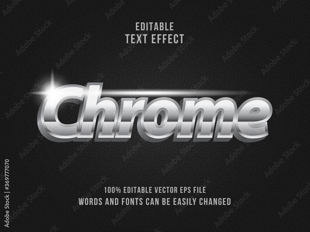 Editable Chrome Text Effect With Black Background Stock Vector | Adobe ...