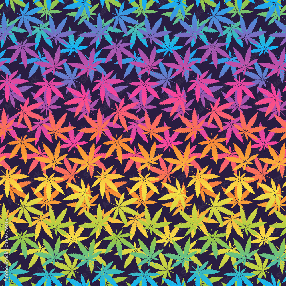 Rainbow Marijuana Seamless Pattern - Colorful rainbow gradient ...