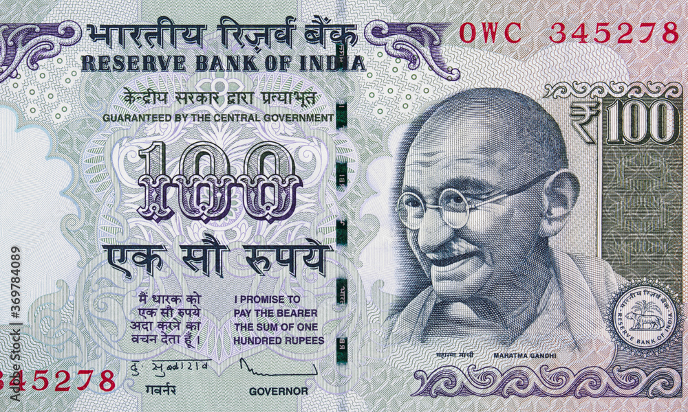Indian 100 rupee banknote close up, India money closeup Stock Photo ...