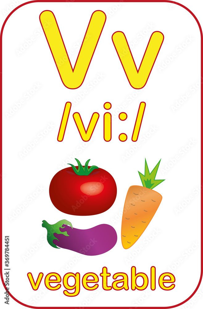 Letter V. Alphabet tutorial cards collection. Vector illustration ...